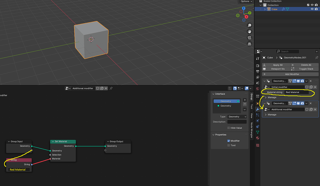 String to be transfered and used in a different node tree? - Modeling ...