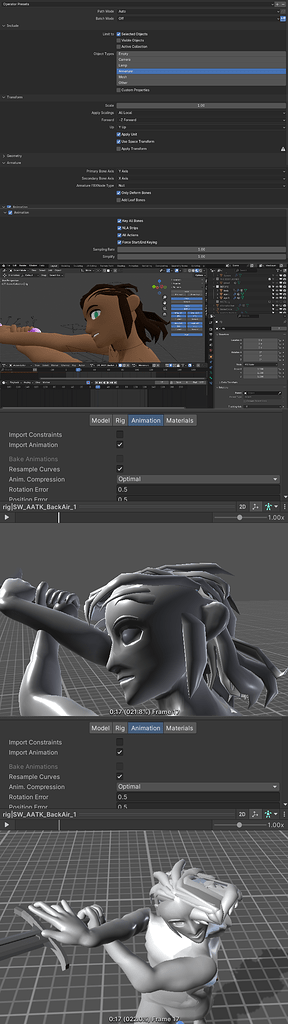 Export issues from blender to unity as fbx (animations, armature, model ...