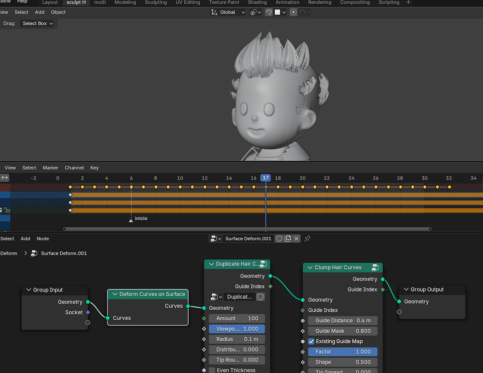 Jittering hair using Clump Hair Curve in Blender 4.3, help - Particles ...