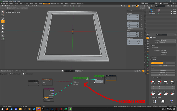 How do you make this beveled frame with profile curve in geometry nodes ...