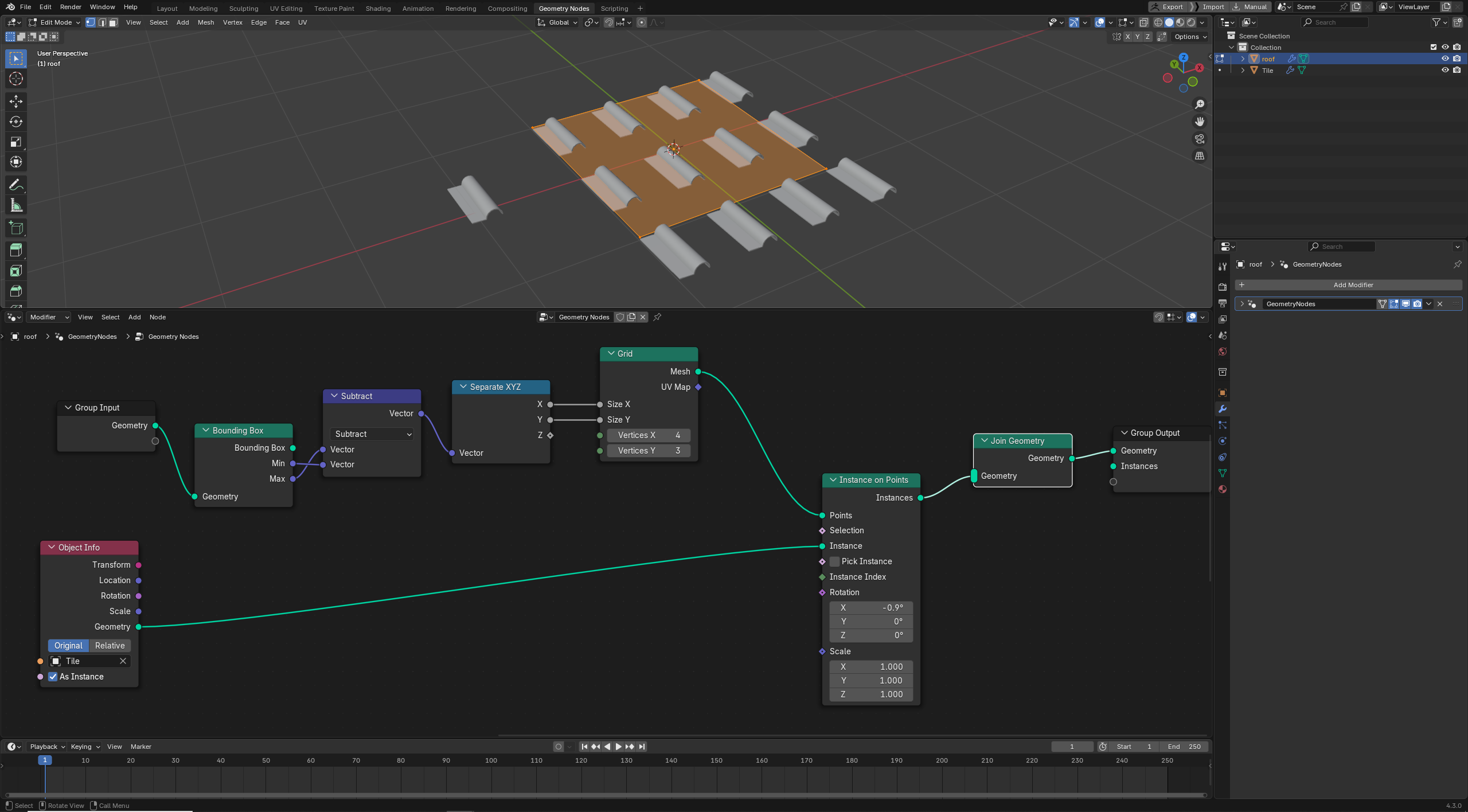Geometry Nodes - Roof - Tiles distrubituion - Modeling - Blender ...