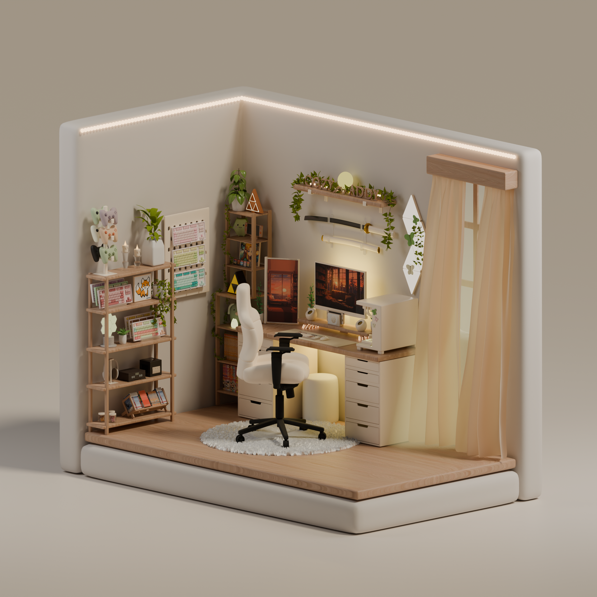 Stylized Gaming Room Setup Isometric Scene Finished Projects